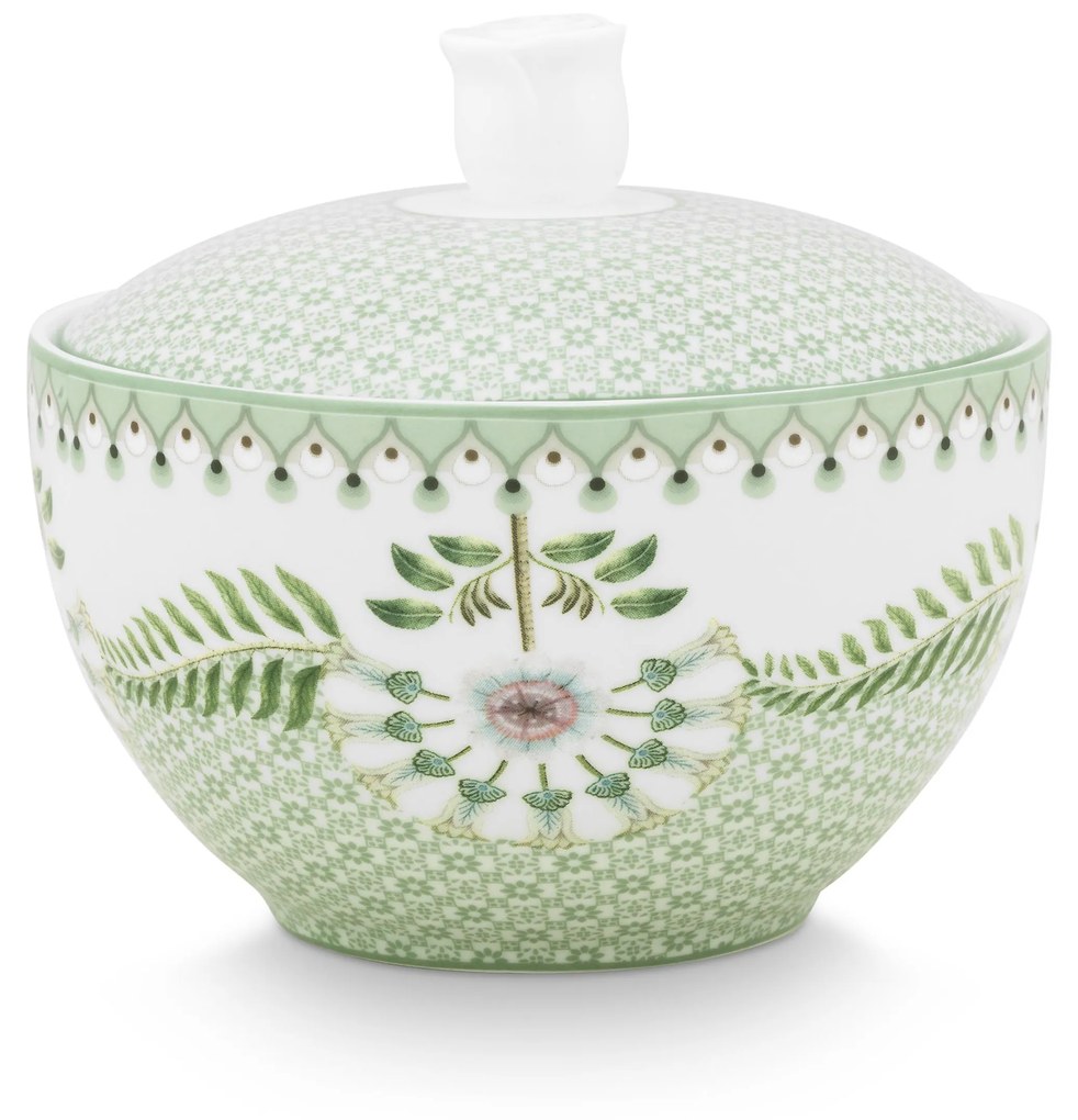 Pip Studio Lily & Lotus cukřenka 300ml, zelená (porcelánová cukřenka s víčkem 300ml)