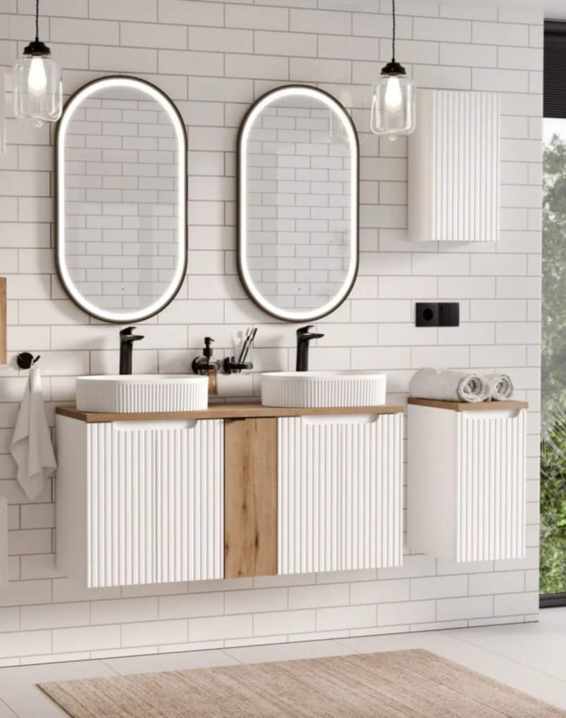Skříňka pod umyvadlo 50 cm s deskou: bílá, drážkovaná čela (NOVA WHITE 82-50-2D)