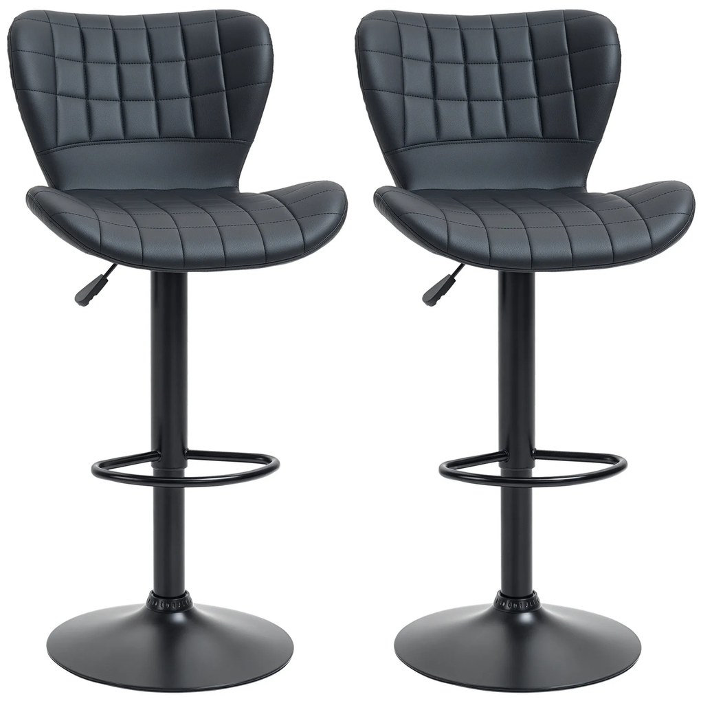 HOMCOM barová židle sada 2 ks retro design výškově nastavitelná 360° otočná černá kůže pro domácí kancelář stabilní 47 x 51,5 x 89-109 cm | Aosom.de