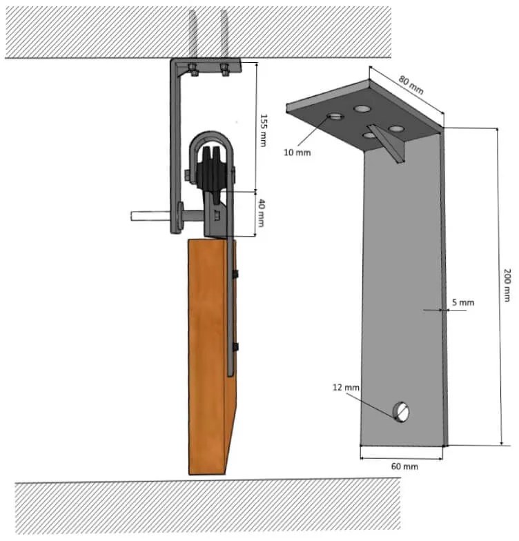Nástěnný pojezd jednokřídlých dveří OLD GLASS, černý