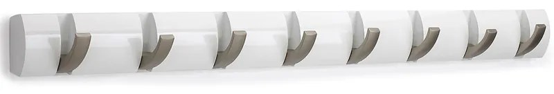 Umbra, Dřevěný věšák na zeď Flip 8 s kovovými háčky | bílý