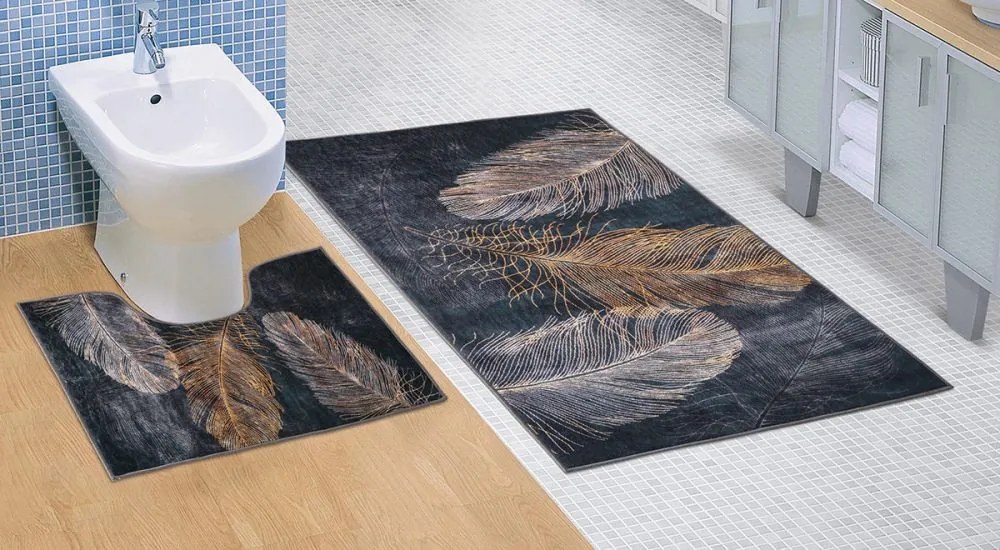 Bellatex Koupelnová a WC předložka Pírko 3D SADA 60 x 100 cm + 60 x 50 cm
