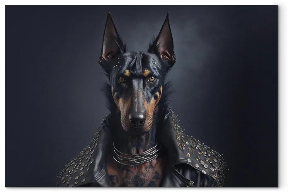 Obraz AI pes dobrman - portrét mazlíčka ve skále s fantazií - horizontální