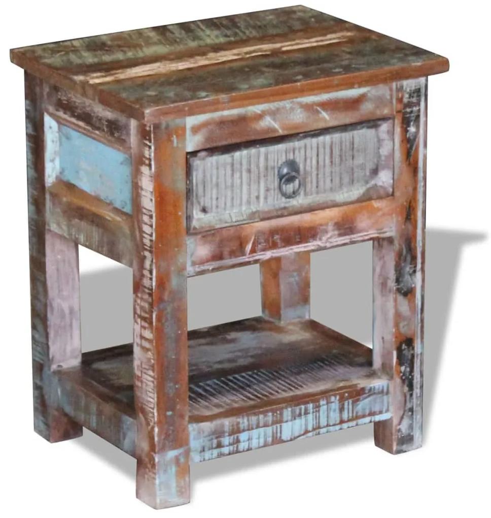 Odkládací stolek zásuvka masivní recyklované dřevo 43x33x51 cm,  243456