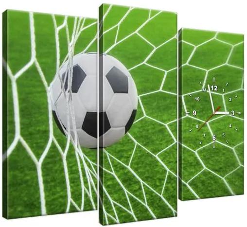 Tištěný obraz s hodinami Fotbalový míč v bráně 90x70cm ZP3872A_3C