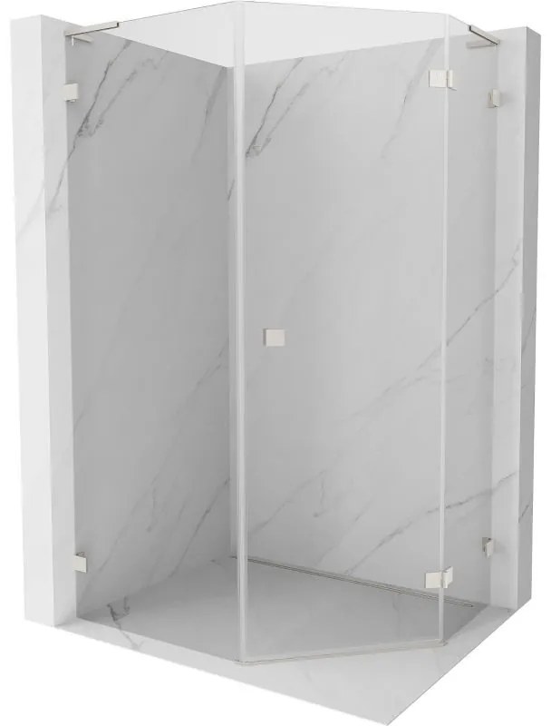 Mexen Lunar, L pětiúhelníkový sprchový kout naklápěcí vpravo 80 x 90 cm, 8mm čiré sklo, ocelový profil, 831L-080P-090L-97-00-P