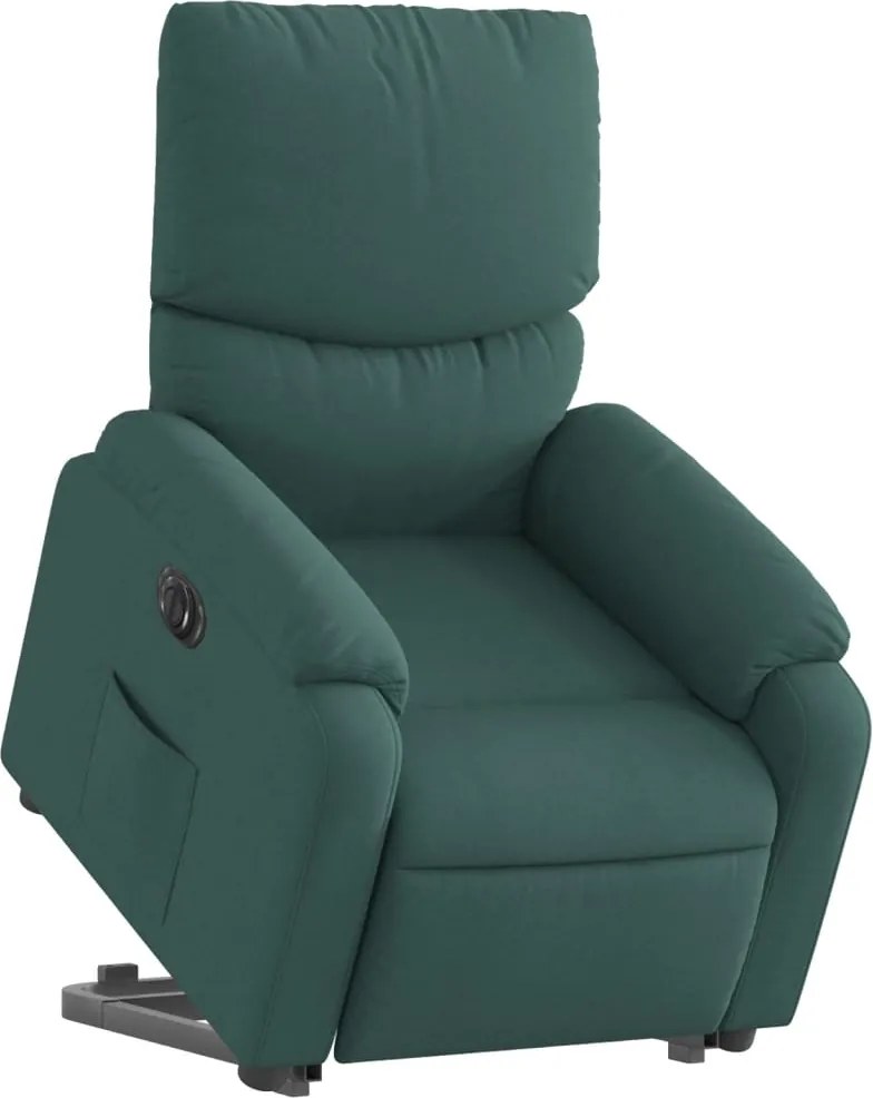 Elektrické zvedací polohovací křeslo tmavě zelené textil 3204854