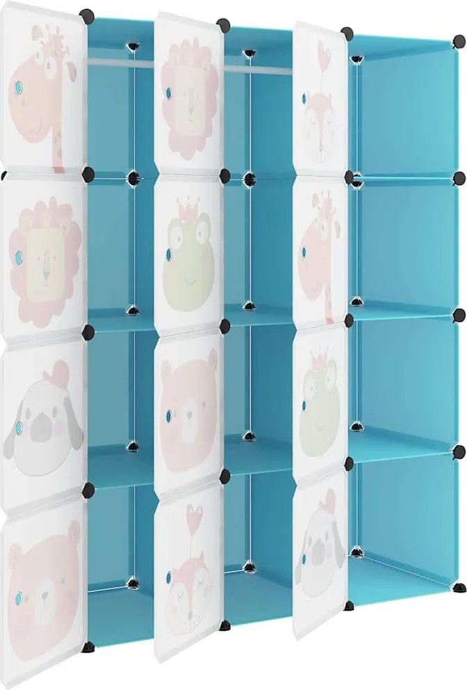 Dětská modulární skříň s 12 úložnými boxy modrá PP 340580