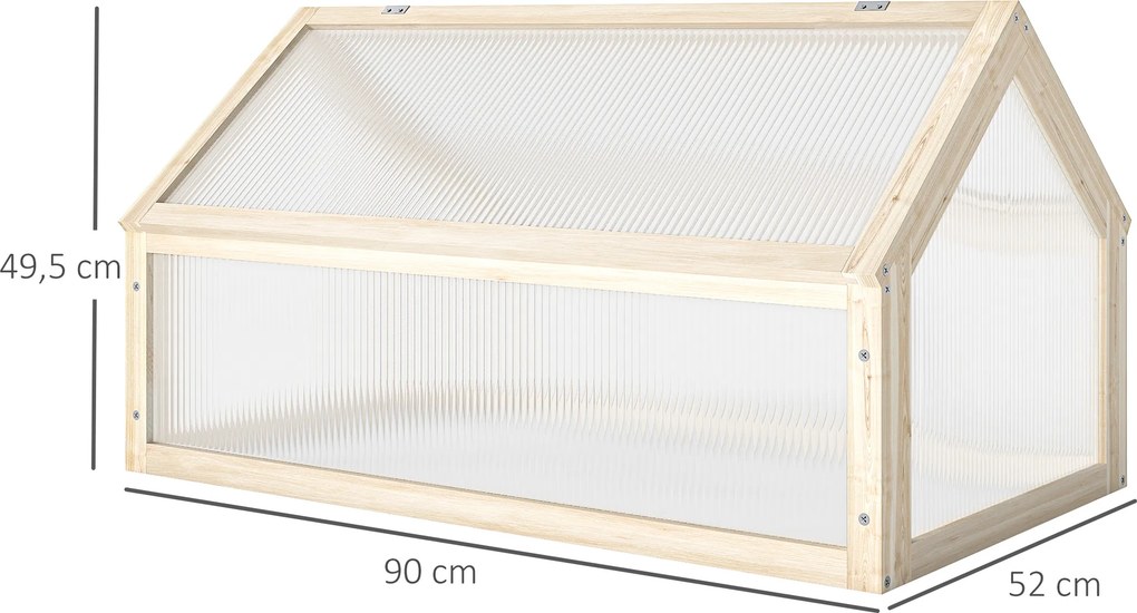 Outsunny Dřevěný Mini Skleník 90 x 52 x 49,5 cm, Zahradní Lůžko s Krytem, Skleník s Přenosem Světla, Zimní Ochrana pro Zahradu, Balkon, Přirozené Dře…