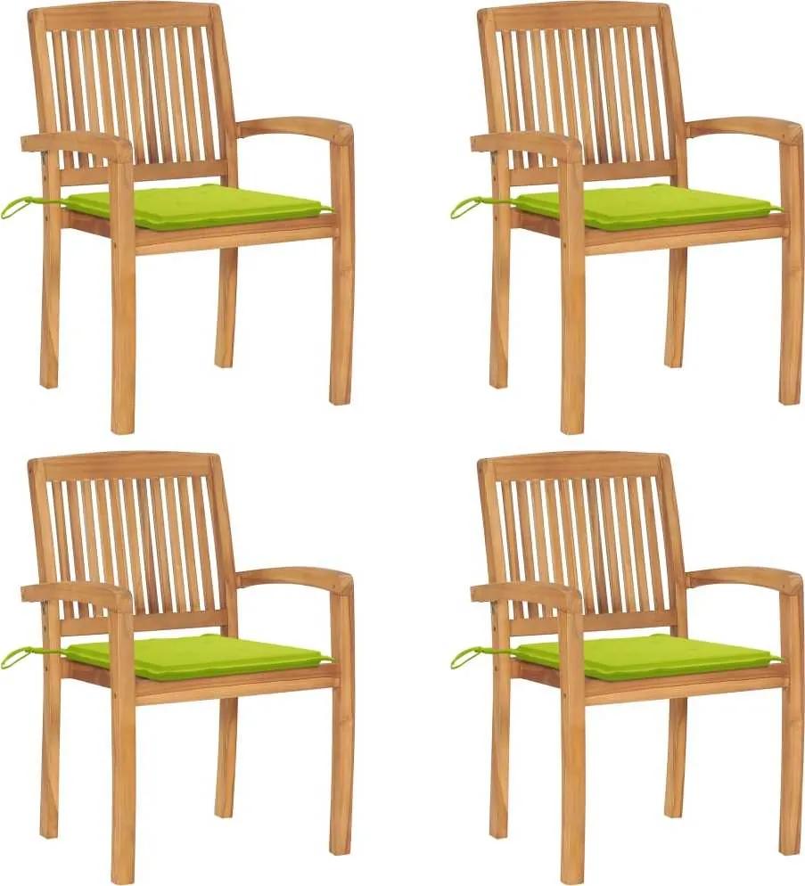 vidaXL Stohovatelné zahradní židle s poduškami 4 ks masivní teak [3073211] Barva: krémová