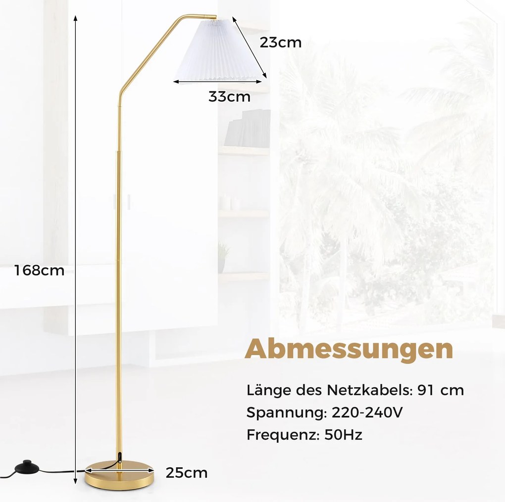 Costway Stojací lampa obývací pokoj 168 cm E27 oblouková lampa s nastavitelnou