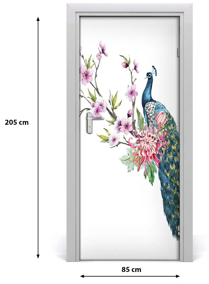 Samolepící fototapeta na dveře Páv a květiny 85x205 cm
