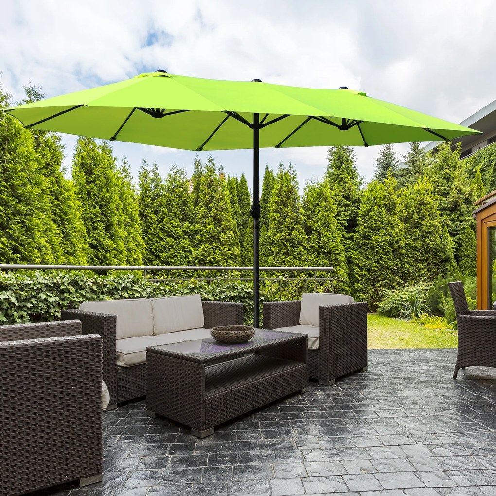Zahradní slunečník Outsunny 460 x 270 cm oválný s ruční klikou, dvojitý slunečník v zelené barvě na terasu a zahradu | Aosom.de