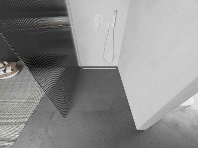 Mexen Kioto L, sprchová zástěna Walk-In 110 x 200 cm, 8mm sklo s žebrovým vzorem, bílý profil, 800-110-103-20-09