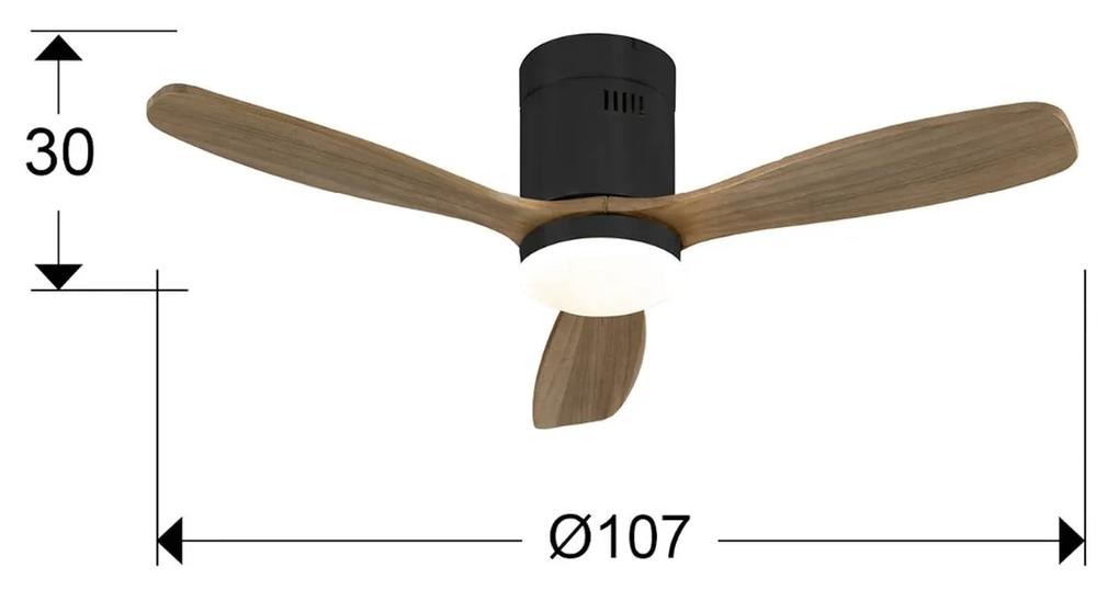 Stropní ventilátor Siroco Mini LED, černá/ořech