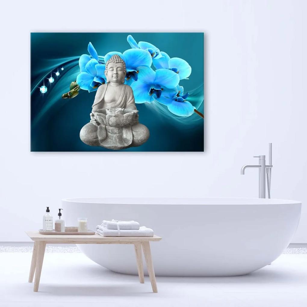 Obraz na plátně Modrá orchidej Buddha - 120x80 cm