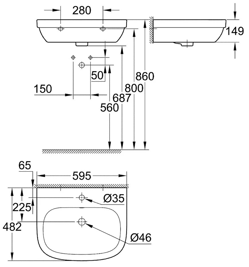 Grohe Euro Ceramic - Závěsné umyvadlo 60 cm, alpská bílá 39335000