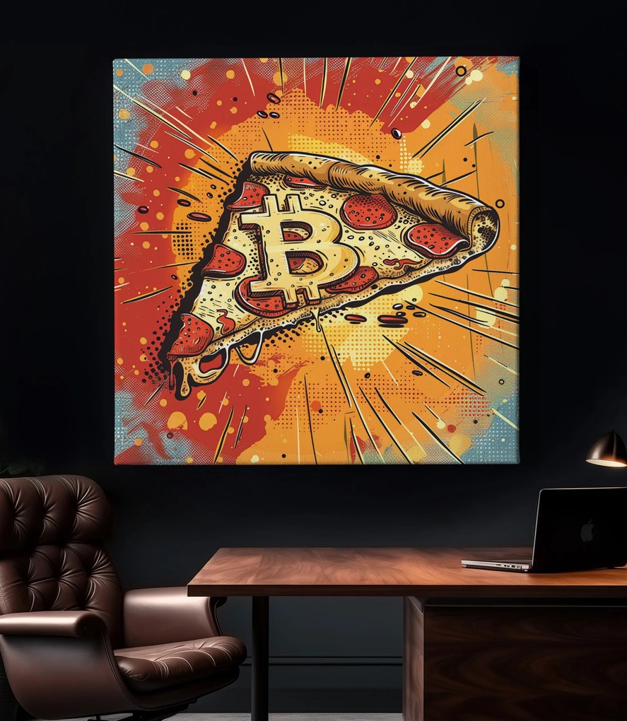 Obraz na plátně - Bitcoin pizza day FeelHappy.cz Velikost obrazu: 80 x 80 cm