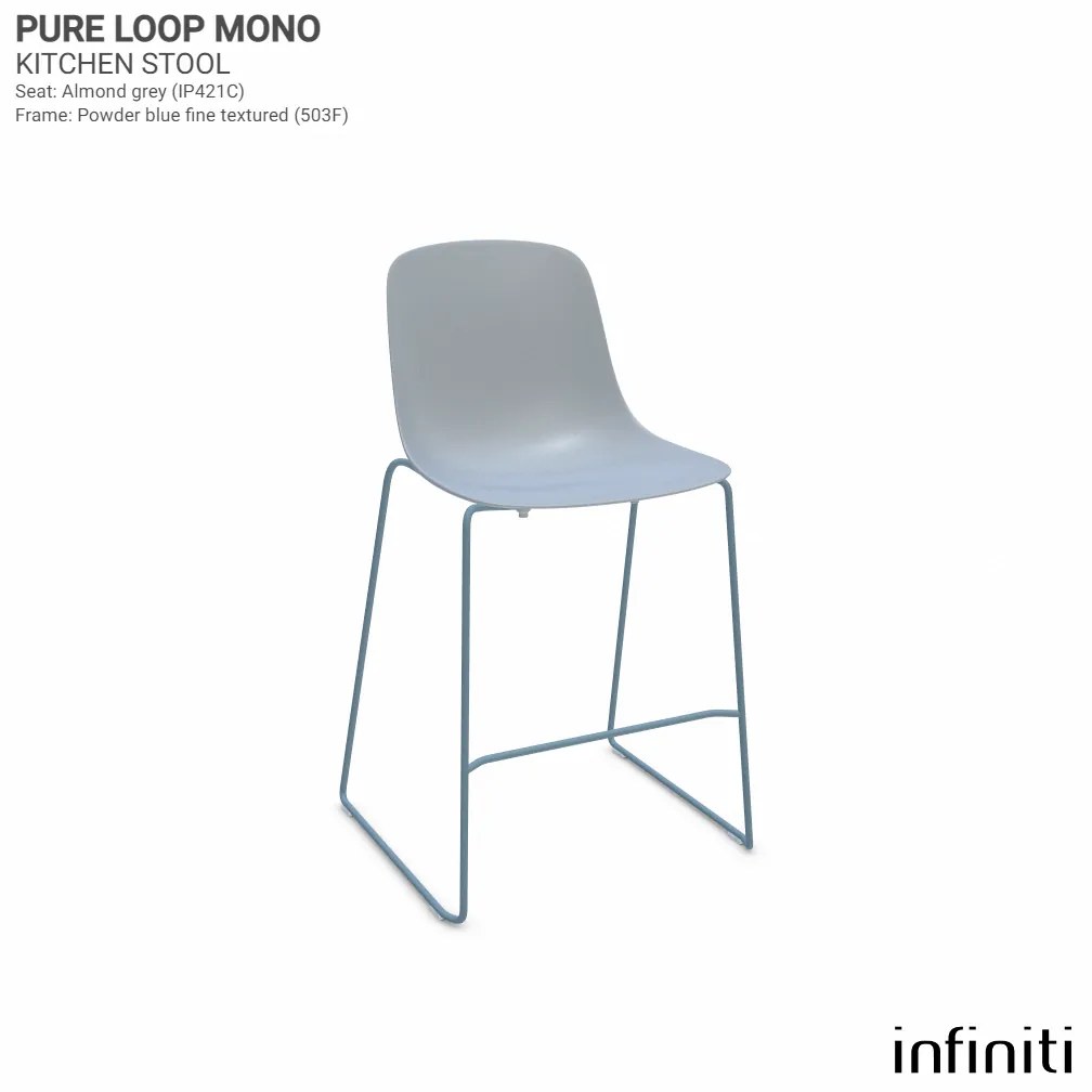Kuchyňská židle Pure Loop Mono Barva kovové konstrukce: Powder blue fine textured 503F, Barva sedáku a opěradla z recyklovaného plastu: Almond grey…