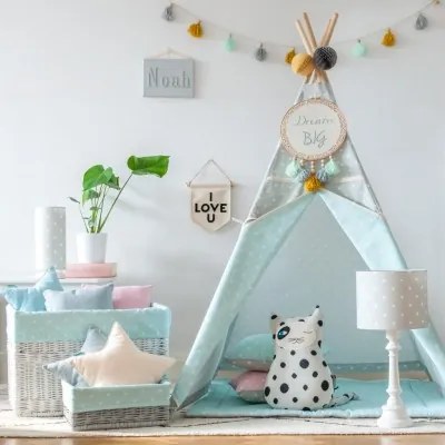 Dětské Týpí / Teepee - Lovely Dots Mint Grey  1811