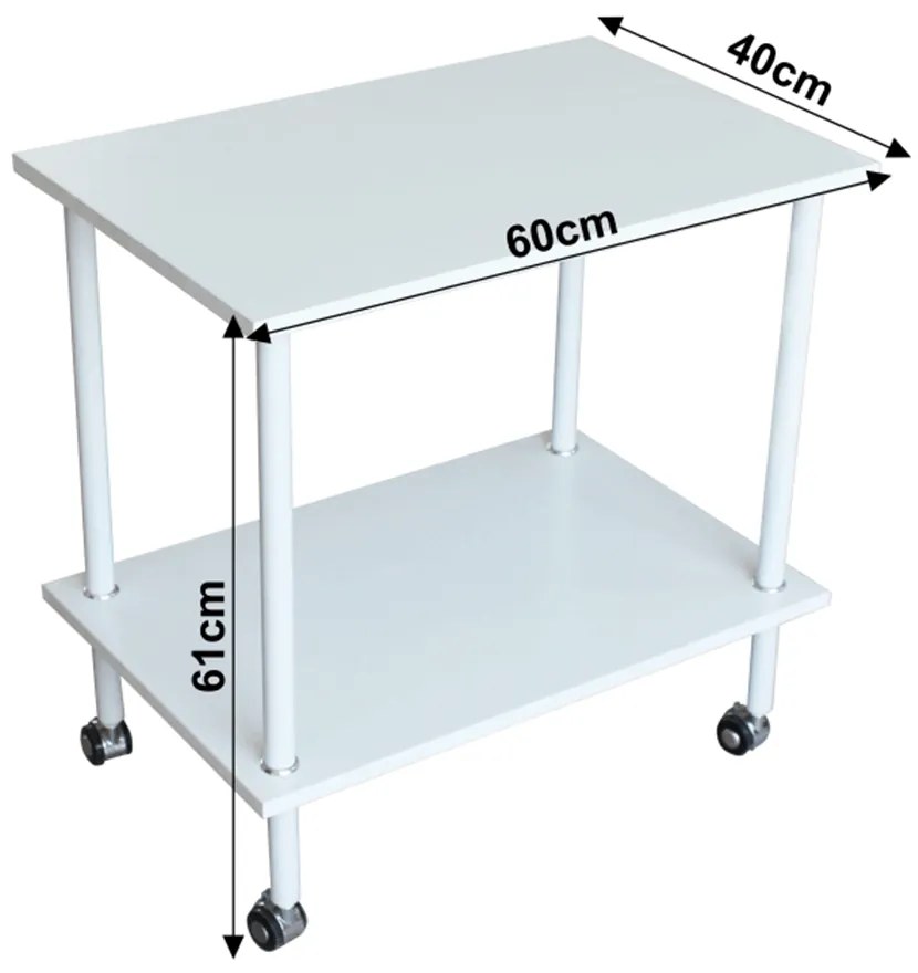Příruční stolek LABON MDF a kov, bílý mat