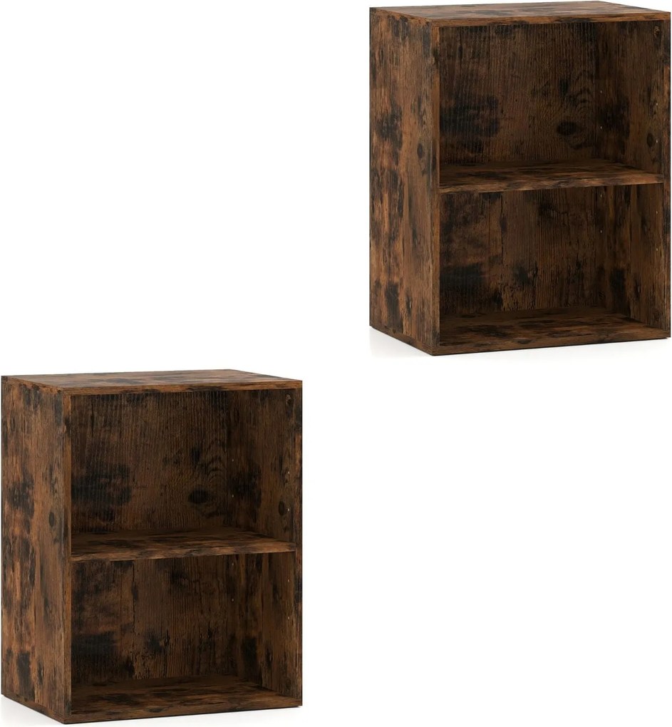 Costway Sada 2 dvoupatrových knihoven 42 cm, rustikálně hnědá
