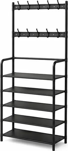 věšák s botníkem, kov, 5 pater, 172x60x26 cm, černá, Dekorino TK20260001