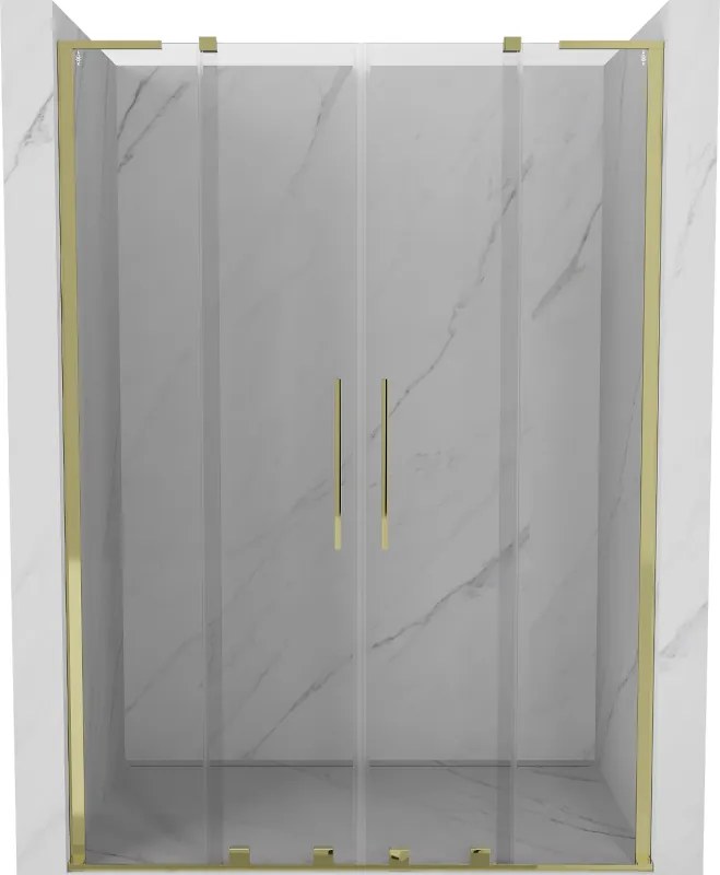 Mexen Velar L Duo, posuvné sprchové dveře do otvoru 160 cm, 8mm čiré sklo, zlatá lesklá, 871-160-003-02-50