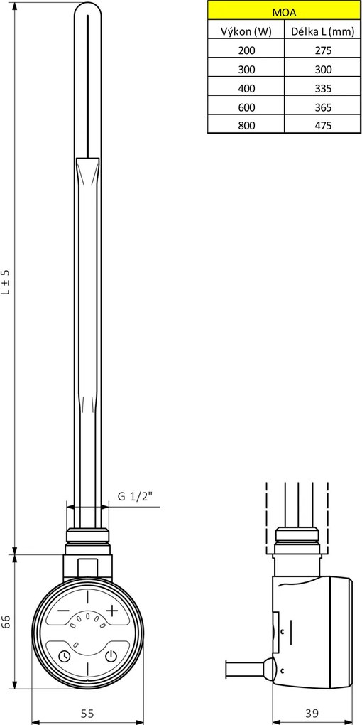 Sapho MOA 200 W MOA-C-200 topná tyč s termostatem chrom