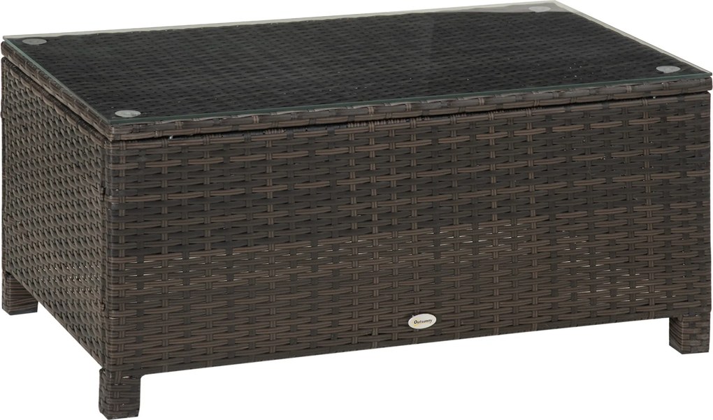 Outsunny Zahradní Boční Stolek Kávový Stolek Patio Poly Rattan Hnědý 85 x 50 x 39 cm