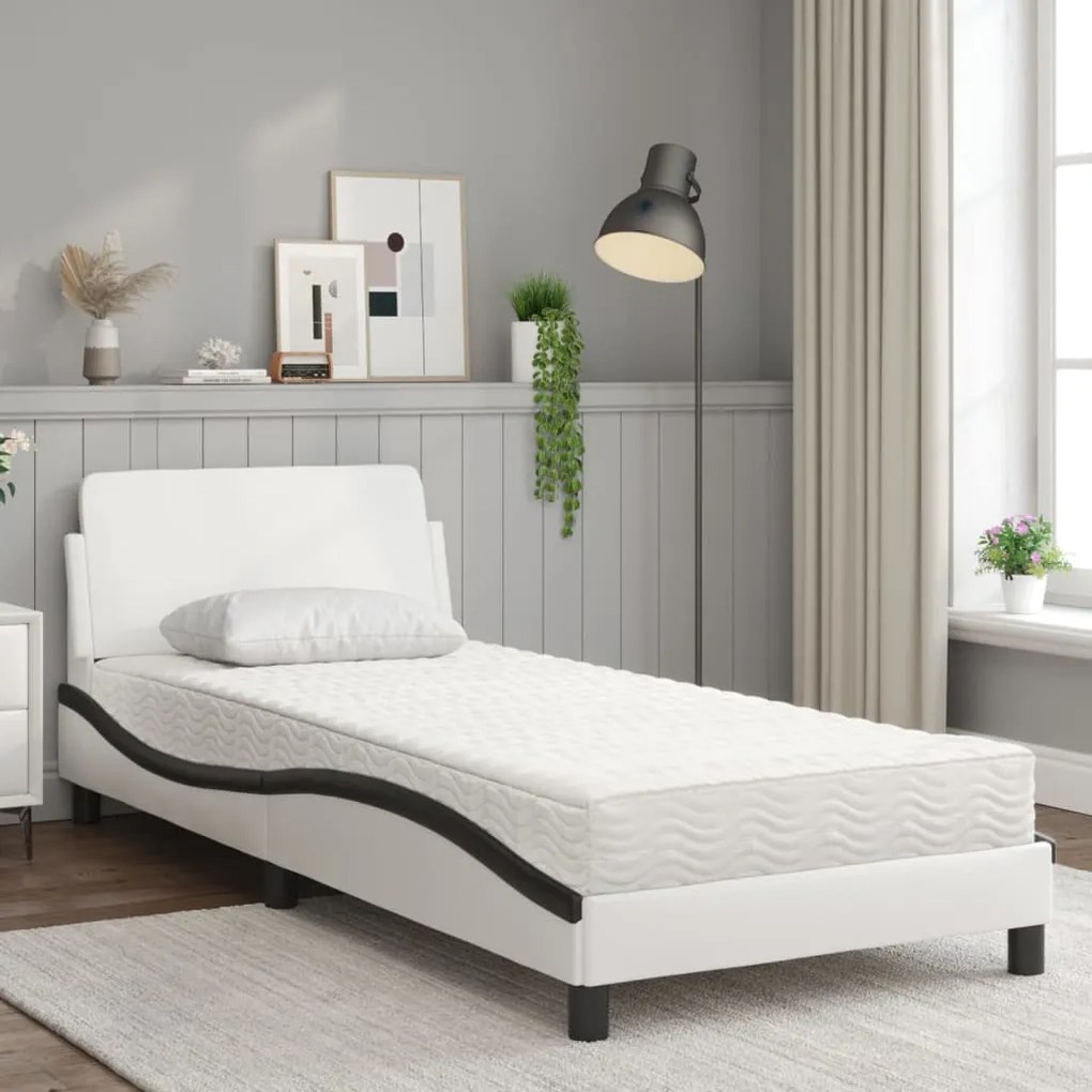 Postel s matrací Dover bílá a černá 90 x 190 cm umělá kůže 3208323