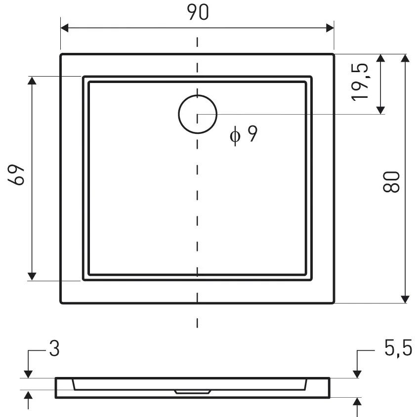Novoterm Obdélníková akrylátová sprchová vanička NV-Oskar 90x80 cm, bílá