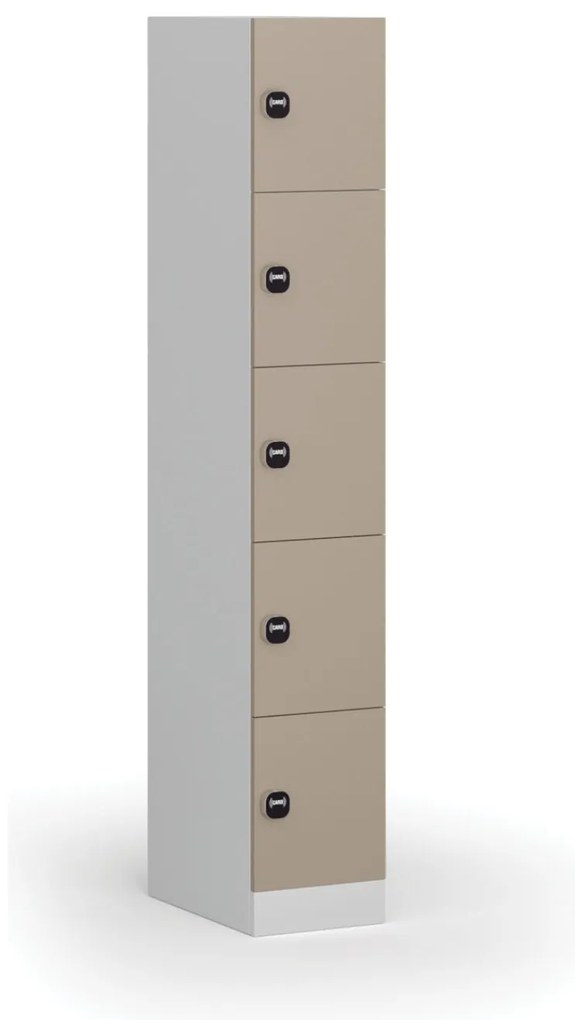 Šatní skříňka S1 s úložnými boxy, 5 boxů, 1850 x 300 x 500 mm, demont, RFID zámek, béžové dveře