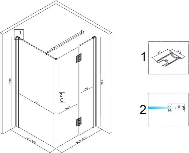 BPS-koupelny Čtvercový sprchový kout ZES KZ1390B BL 90x90 černá/transparent - bez vaničky