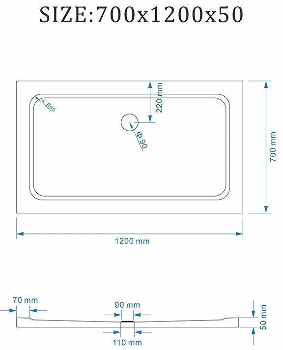 BPS-koupelny Obdélníková akrylátová sprchová vanička HYD-OSV-ST05E 120x70 bílá
