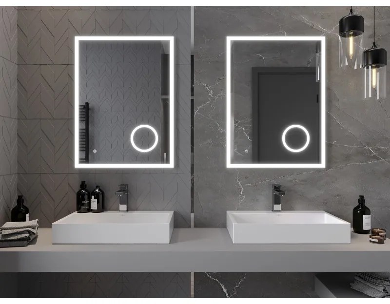 Mexen Kala, LED koupelnové zrcadlo s podsvícením a kosmetickým zrcadlem 60 x 80 cm, 6000K, ochrana proti zamlžování, 9820-060-080-611-00