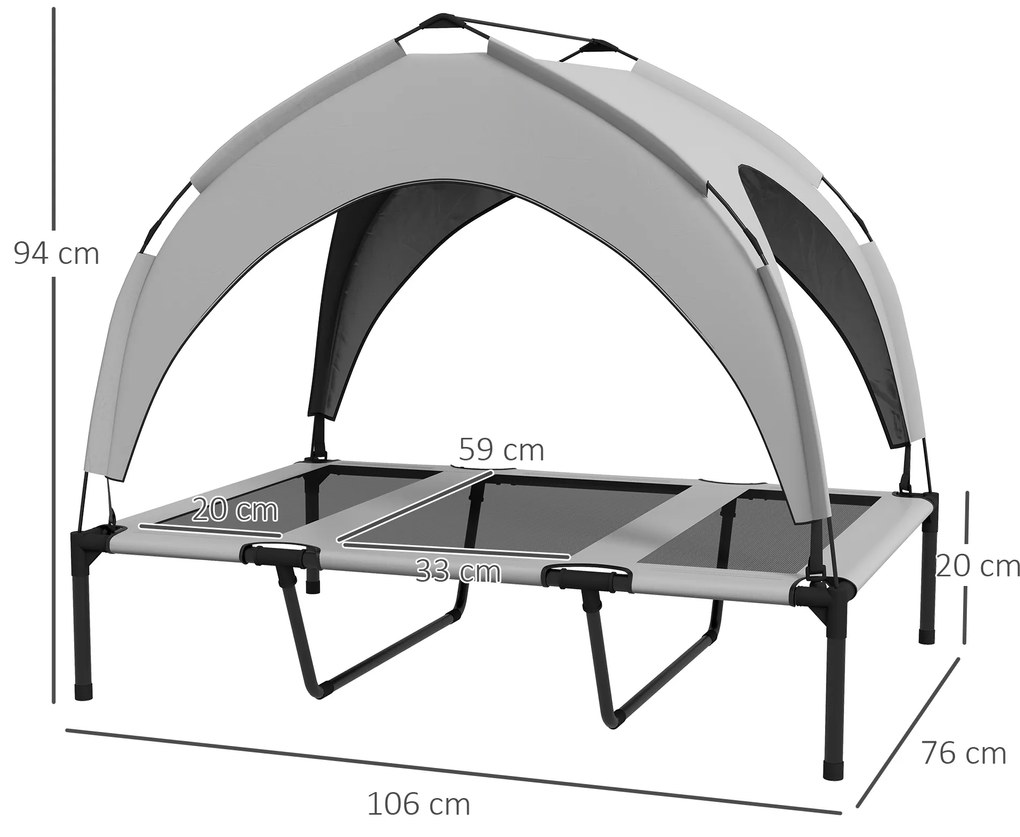 PawHut Zvýšený pelíšek pro psy se stříškou, pelíšek pro domácí mazlíčky, venkovní pelíšek pro psy se stříškou, prodyšný, pro velké psy Světle šedý Ox…