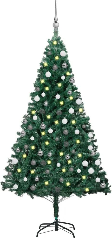vidaXL Umělý vánoční stromek s LED a sadou koulí zelený 180 cm PVC [3077713] Barva: Bílo-zlatá
