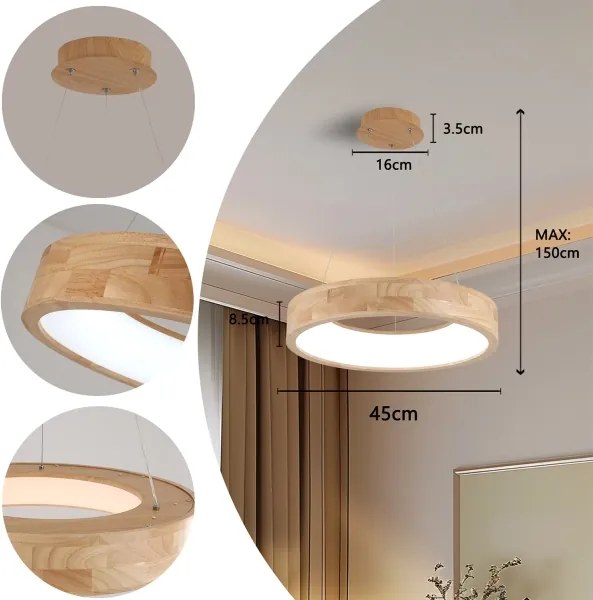 Brilagi -LED Lustr na lanku FALCON WOOD LED/30W/230V 3000/4000/6000K 45 cm dřevo