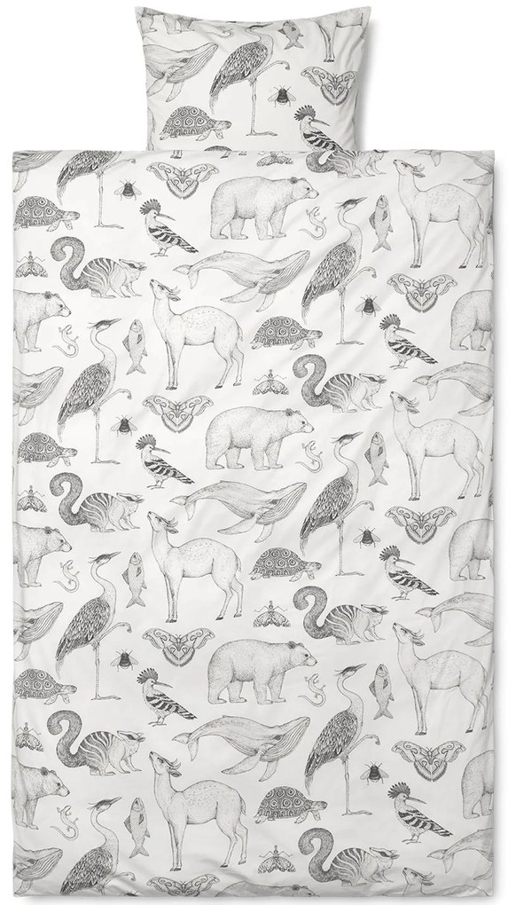 ferm LIVING Dětské bavlněné povlečení Animals 100x140 cm, černá barva, bílá barva, textil