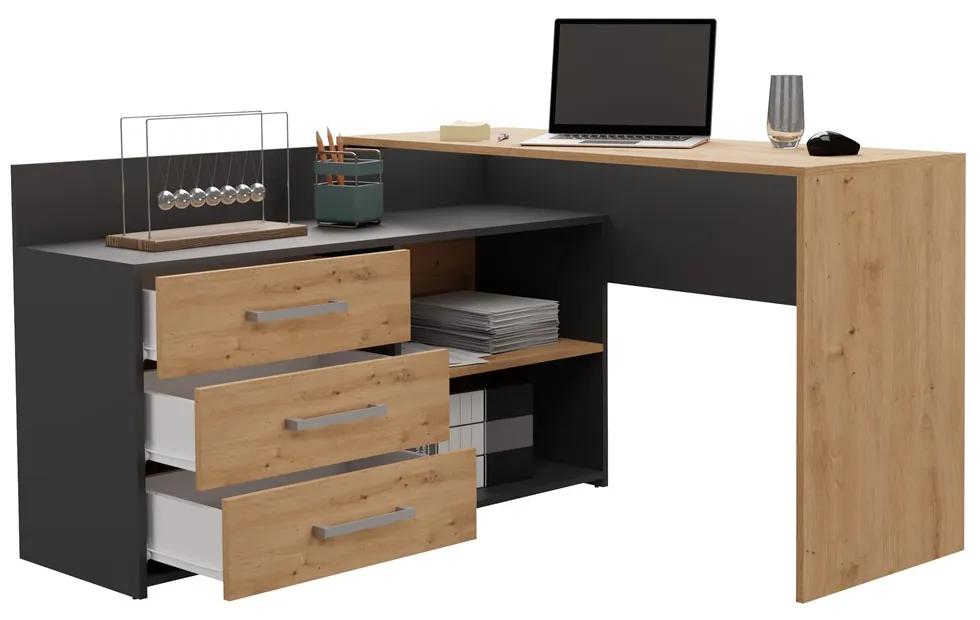 Rohový psací stůl s komodou DANY antracit/dub artisan