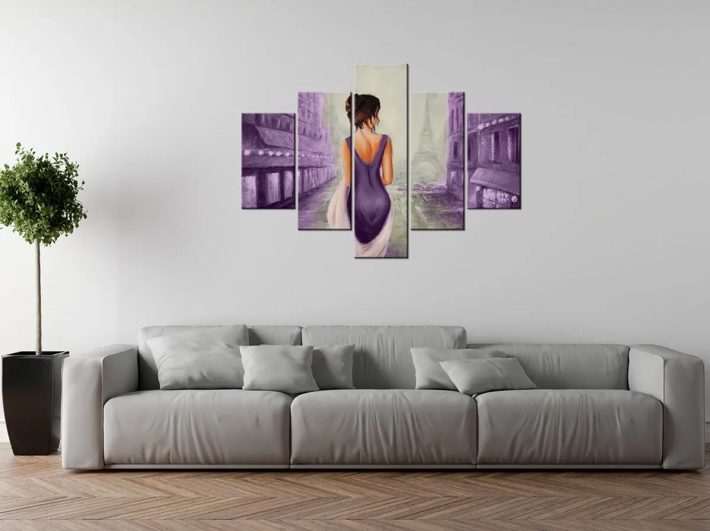 Gario Ručně malovaný obraz Procházka v Paříži - 5 dílný Rozměry: 150 x 70 cm
