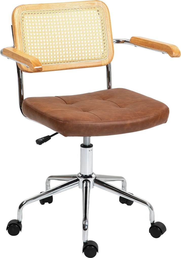 HOMCOM Otočná kancelářská židle, nastavitelná výška, desková židle s ratanovým opěradlem, houpací funkce, studijní židle, nosnost 120 kg, rozměry 60x…
