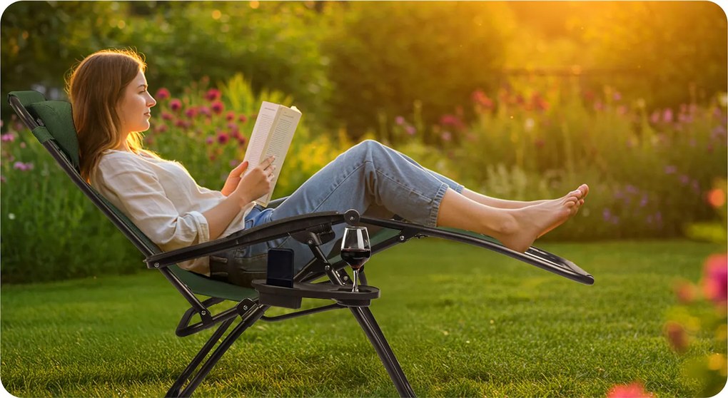 Skládací zahradní lehátko s polštářem Sofotel ChillWell, sada 2 kusy, zelené