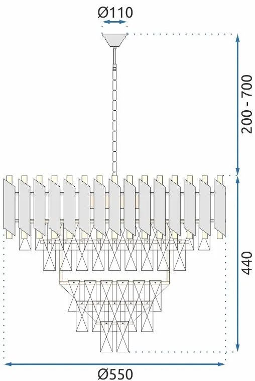 Toolight, stropní závěsná křišťálová lampa 9xE14 APP1058-CP, černá-zlatá, OSW-04400