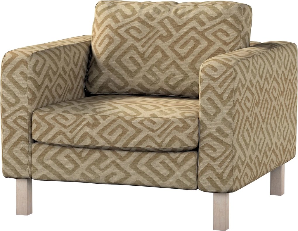 Potah na křeslo IKEA Karlstad, krátký barva béžová látka pletený vzor, vzorované