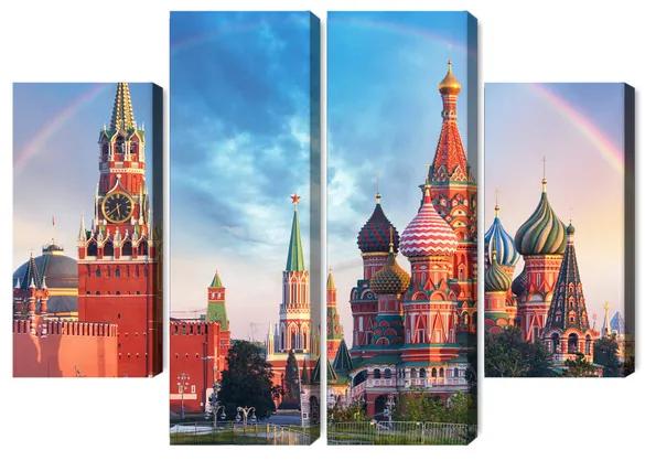 Vícedílný obraz Panorama Rudého Náměstí S Kremlem A Katedrálou Vasila Blaženého Nedostatek Nedostatek Přírodní plátno 160x120