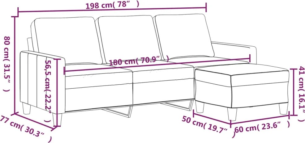 3místná pohovka s podnožkou krémová 180 cm umělá kůže 3201025