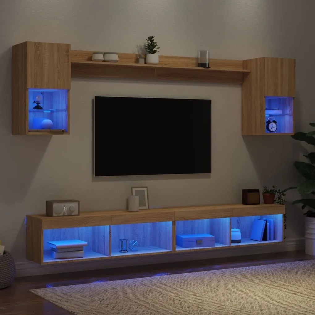6dílná obývací stěna s LED dub sonoma kompozitní dřevo 3216688