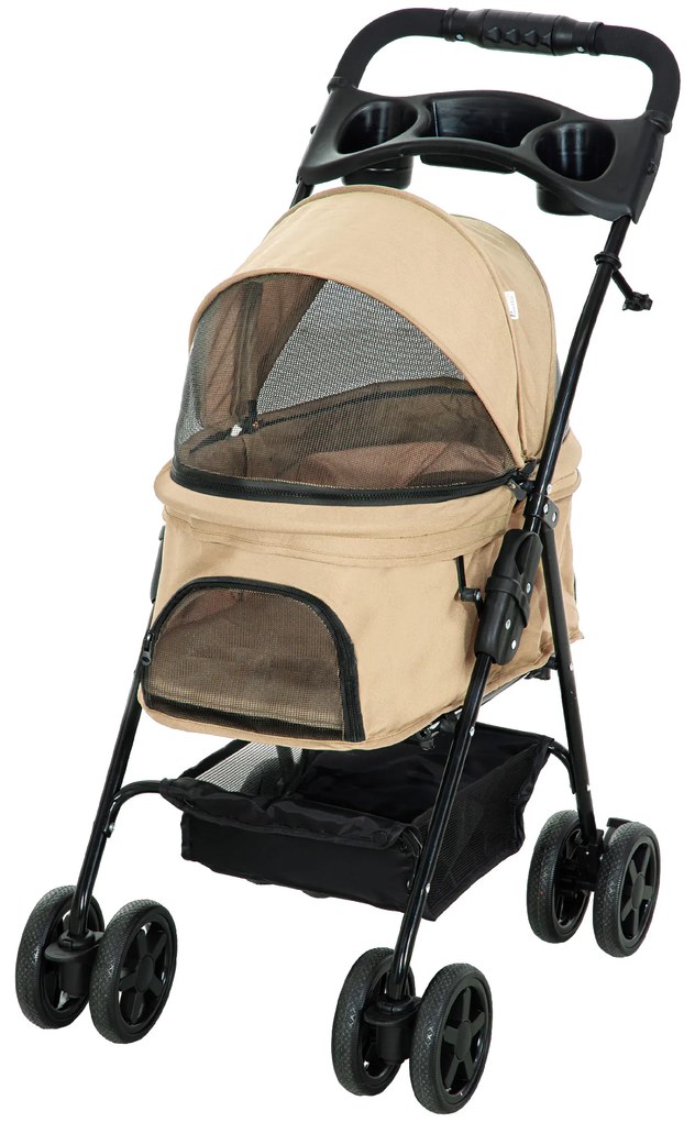 PawHut kočárek pro psy kočárek pro psy skládací funkční kočárek pro malé psy kočky kočárek pro domácí mazlíčky Oxford Khaki 67x45x96cm |